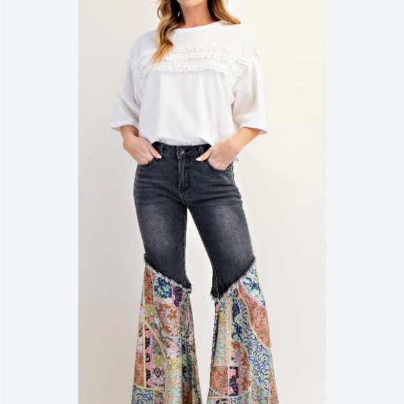 easel | Jeans | Easel Black Denim Mixed Print Paisley And Bandana ...